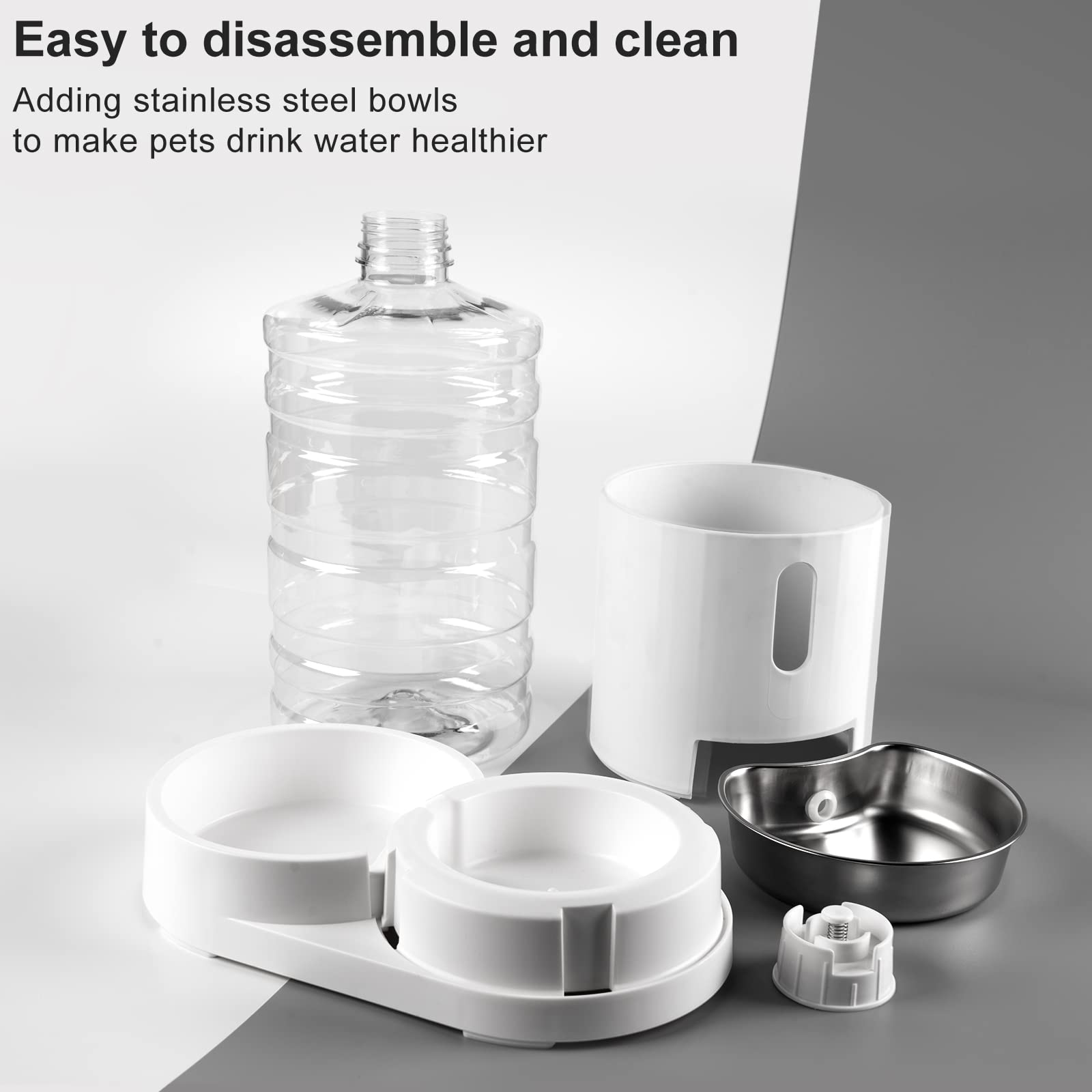 CZPET Dog Water Bowl Dispenser, 4L Stainless Steel Bowl, Automatic Gravity Cat Water Dispenser, Cat Water Bowl, Safe and Unplugged for Pet, White