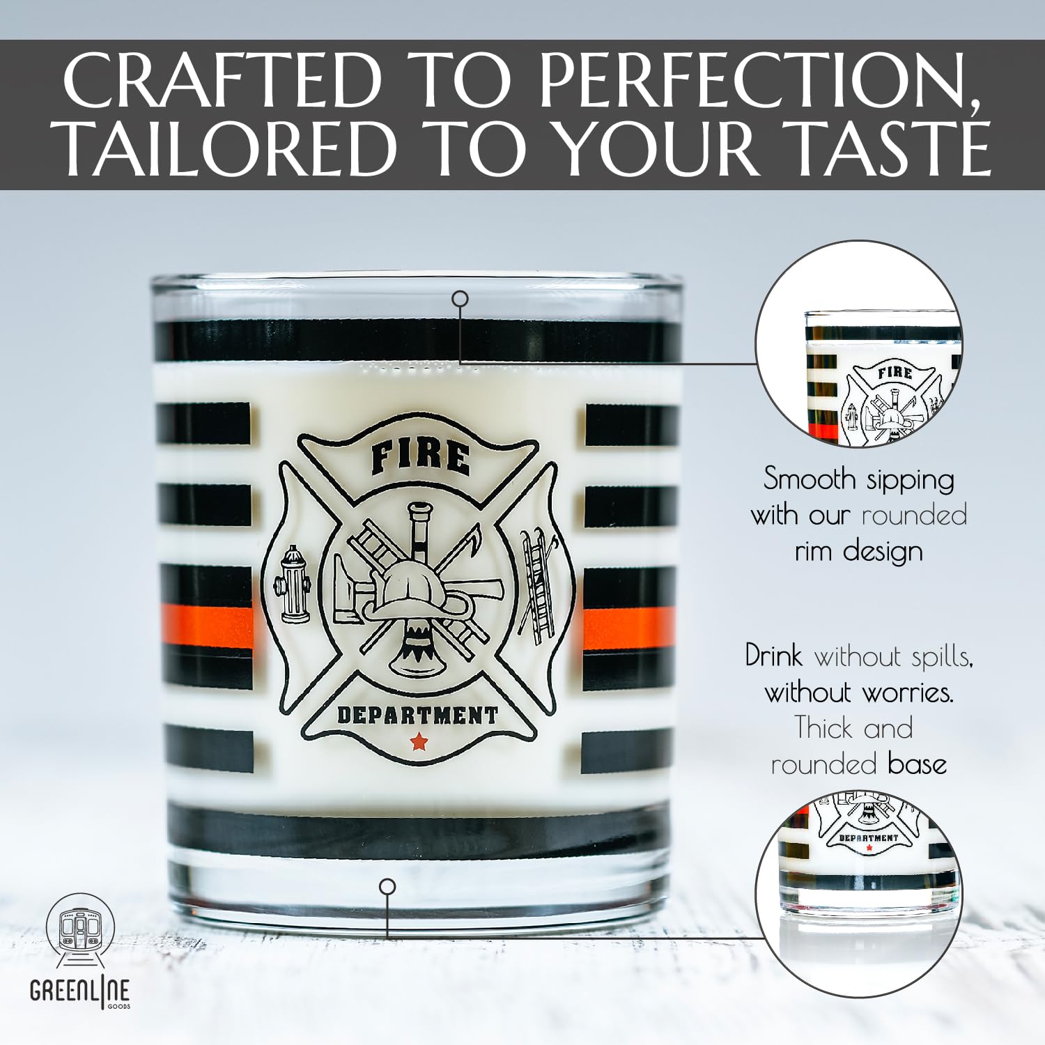Greenline Goods Thin Red Line Firefighter Whiskey Old Fashioned Glasses (Set of 2) - 10 oz - Classic Glass Drinkware with Fire Fighter Flag Graphics -Shows Support for First Responders