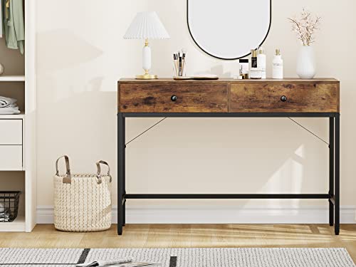 SUPERJARE Vanity Desk with Drawers, 47 inch Computer Desk, Modern Simple Home Office Desks, Makeup Dressing Table for Bedroom - Rustic Brown