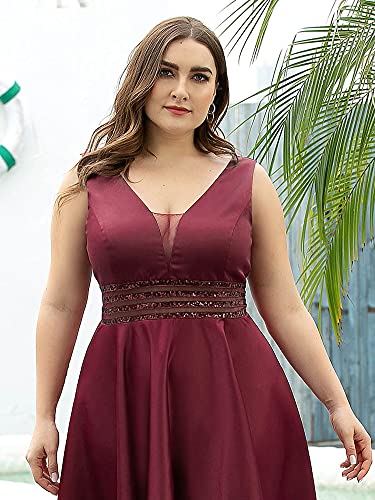 Ever-Pretty Women's V-Neck High Low Gown Cocktail Plus Size Evening Gowns Formal Dress Burgundy US20