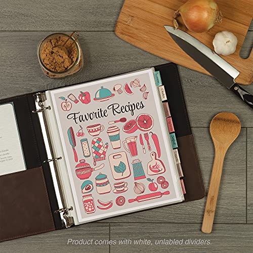 Samsill 8 Tab Recipe Dividers, Recipe Sleeves, Sheet Protector Dividers, with Tab Inserts, Clear, Super Heavyweight, Top Loading, 3 Hole Punched for Standard Letter Size Binders, Archival Safe
