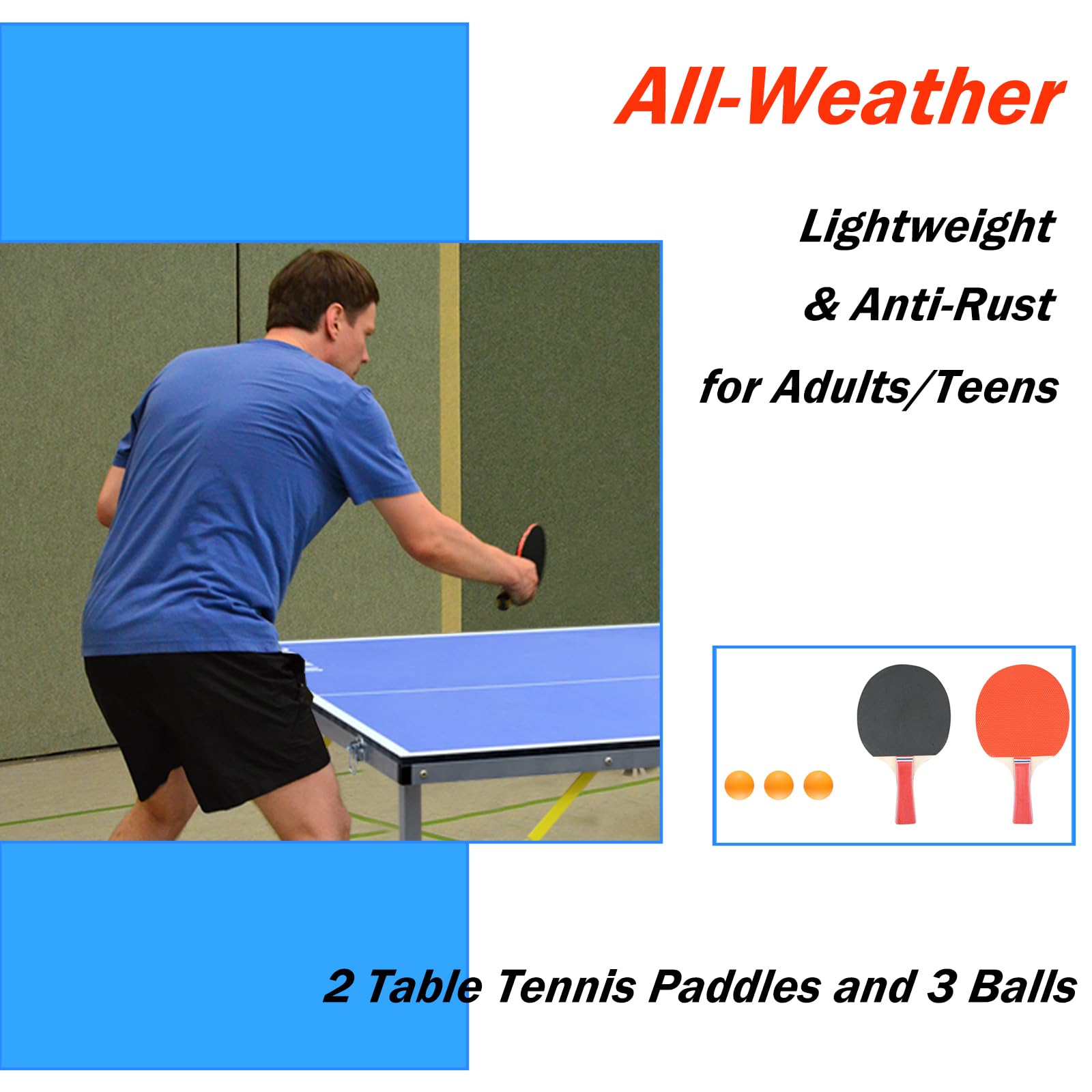 IUNNDS 6X3ft Mid-Size Table Tennis Tables - Indoor/Outdoor Portable Ping Pong Table Game for Adults/Teens,with Net,2 Table Tennis Paddles and 3 Balls (6X3ft Mid-Size)