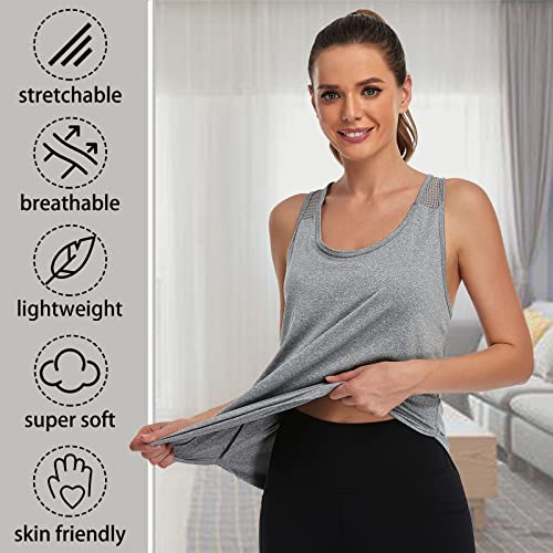 Heyitsmee Workout Tops Sleeveless Mesh Racerback Shirts for Women Athletic Activewear Yoga Gym Tank (Large, Black/Grey)