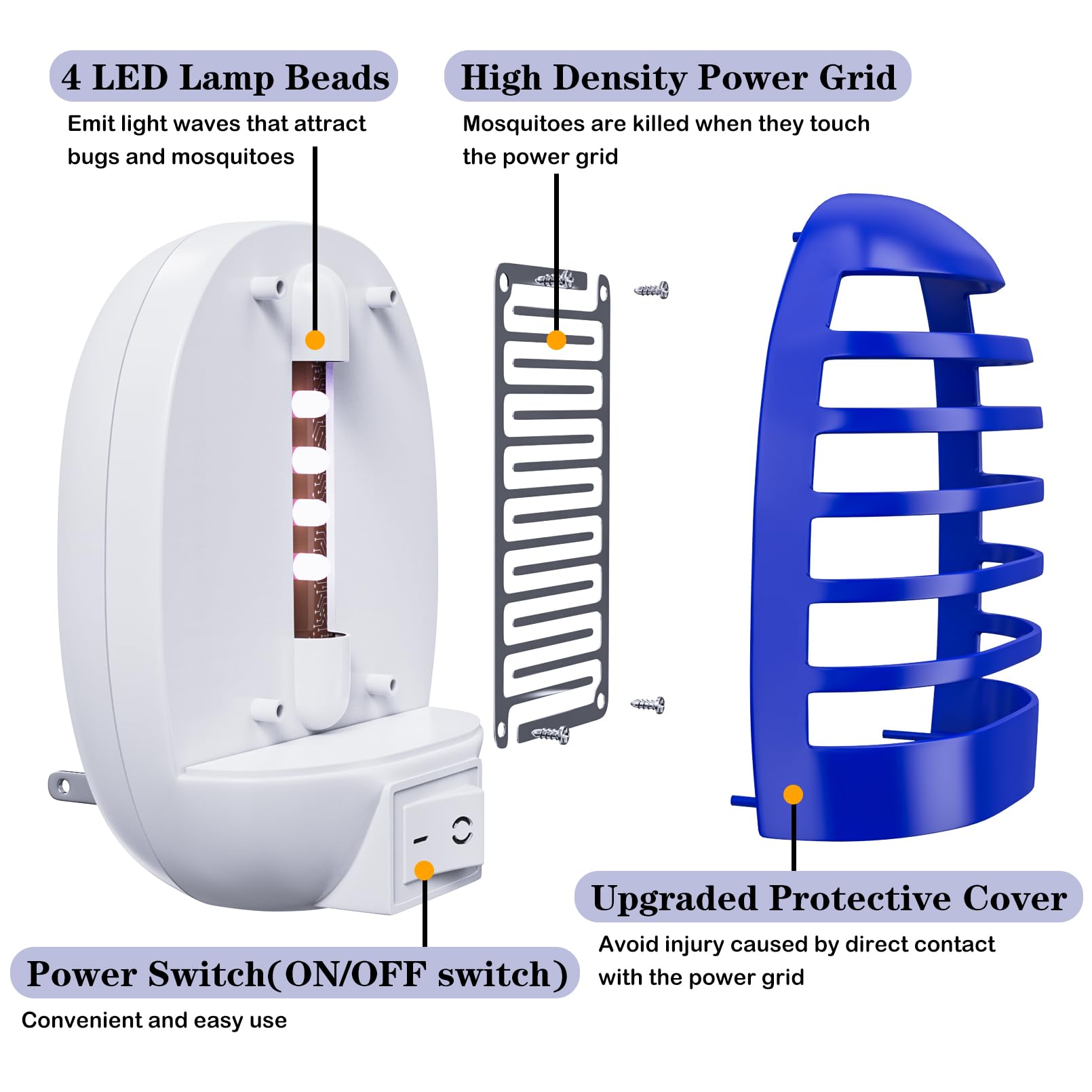 Hywean 2 Pack Plug in Bug Zapper Indoor for Flying Insect Mosquito, Electronic Mosquito Zapper Gnat Traps with LED Light for Patio, Bedroom, Kitchen, Office (Purple)