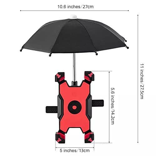 Phone Holder for Bike with Mini Sunshade Umbrella Bicycle Handlebar Phone Mount Rainproof Bicycle Phone Stand Clip-red