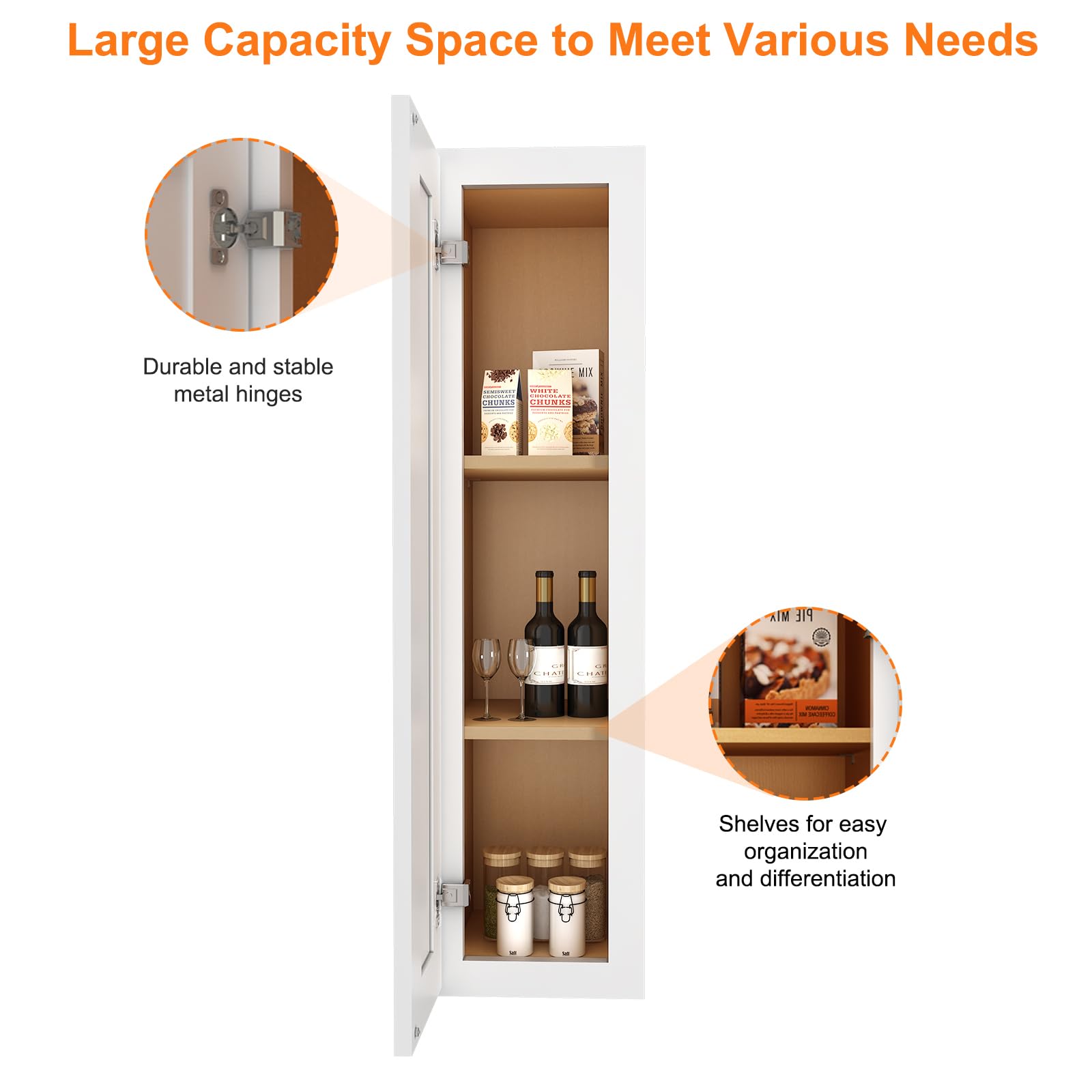 LOVMOR Kitchen Wall Cabinet & Cupboard, Medicine Cabinet,Bathroom Cabinet Wall Mounted with Doors and Shelves, 12" D*9" W*30" H, Traditional White