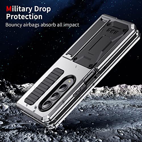 Shockproof Armor Case for Samsung Galaxy Z Fold 4 Case,Metal Aluminum Kickstand Hybrid PC Dustproof Anti-Fingerprint Folding Protective Cover Compatible with Samsung Galaxy Z Fold 4(Sliver)