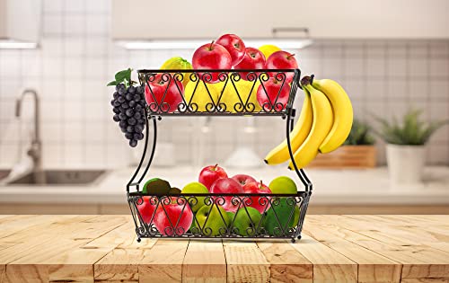 Simple Houseware 2-Tier Countertop Fruit Basket Bowl Storage, Bronze