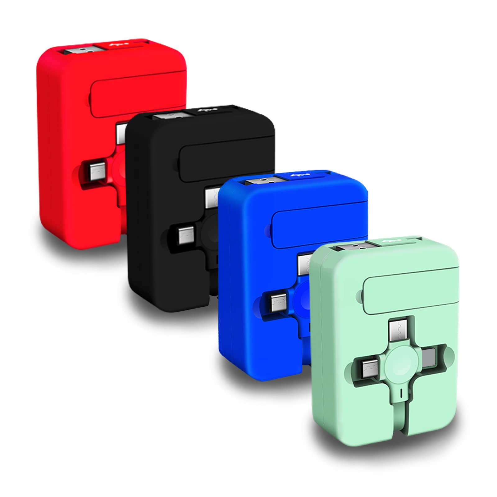 Gartmost 4 Pcs Three in One Charging Cable Roll, Data Transfer, 3 in 1 Charging Cable Retractable, Phone Holder, Compatible USB C(Type-C)/Micro USB/IP, Compatible with Phone, Android, Tablets