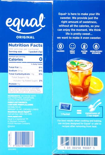 EQUAL 0 Calorie Sweetener, Sugar Substitute, Zero Calorie Sugar Alternative Sweetener Packets, Sugar Alternative, 800 Count