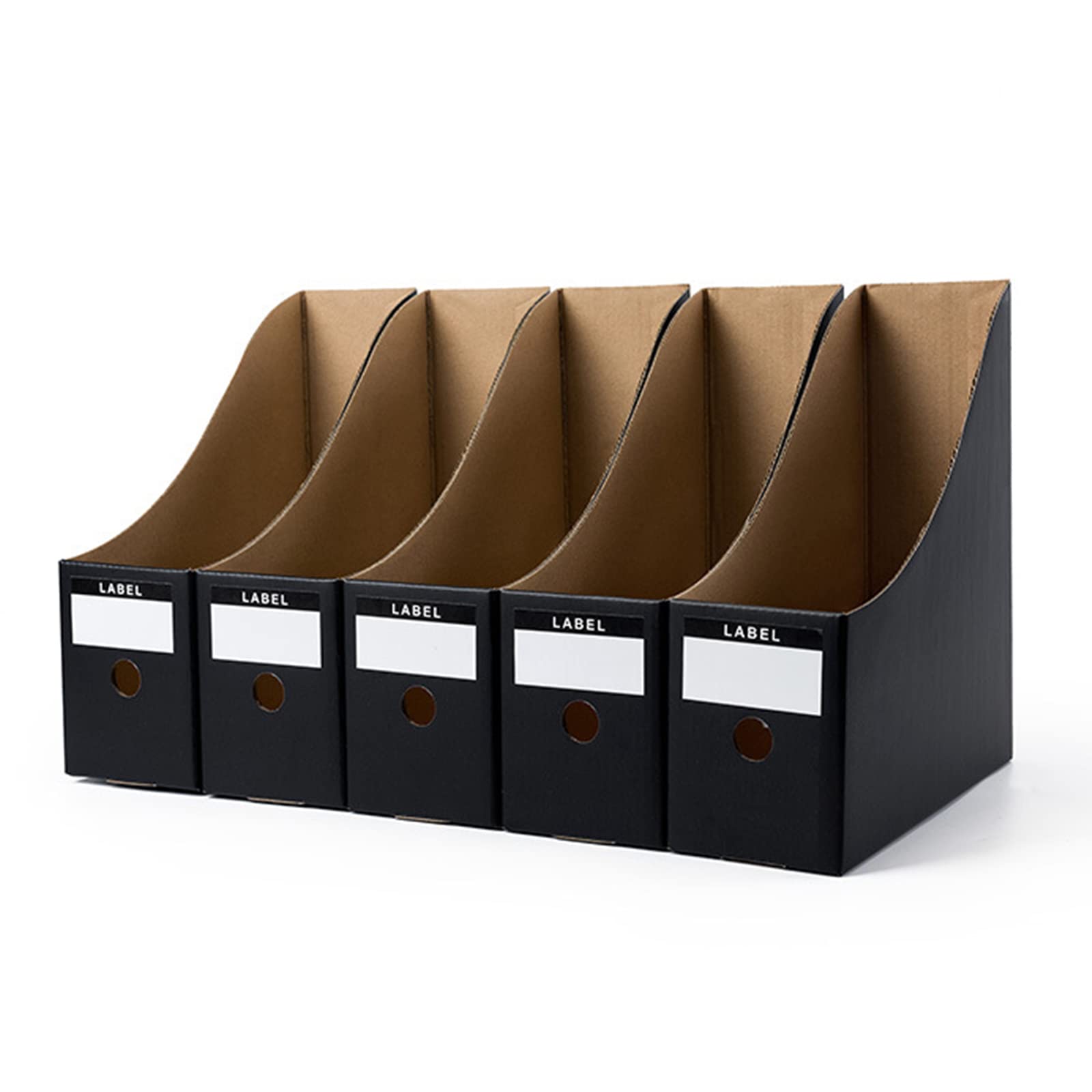 EWAFILU 15 Pack Black Foldable Desk File Holder, Cardboard Magazine Storage Box with Labels for School Office Desk Supplies