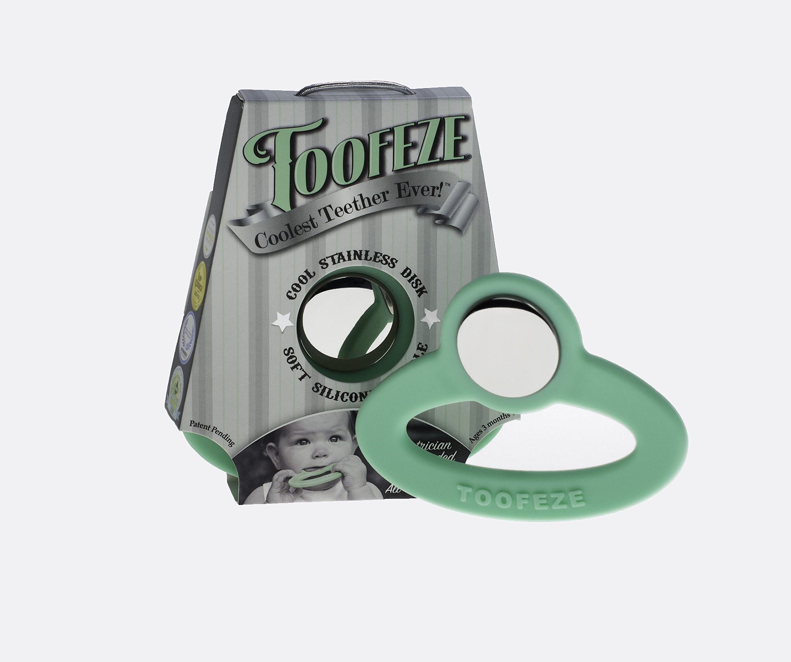 Toofeze Ice Cold Baby Teether Toy – Fast Pain Relief – All Natural Silicone and Stainless – Ages 3 mos+ (Mint Green)