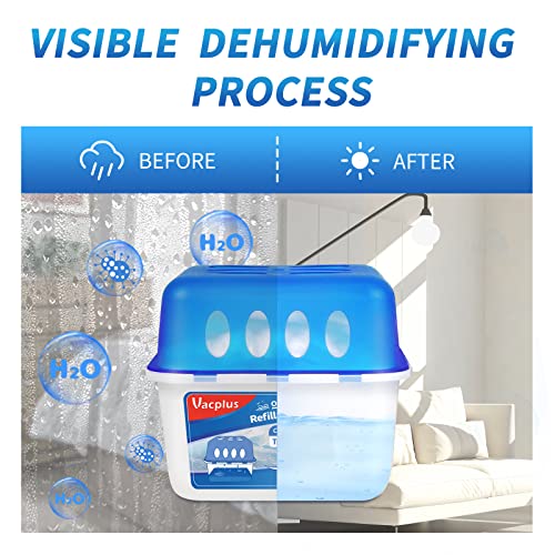 Vacplus Moisture Absorbers, Reusable Dehumidifiers for Closet, Moisture Absorbers for Rooms with Visible Dehumidification, Humidity Absorber Boxes & Odor Removers, 14OZ, 4 Pack (Ocean Breeze Scent)