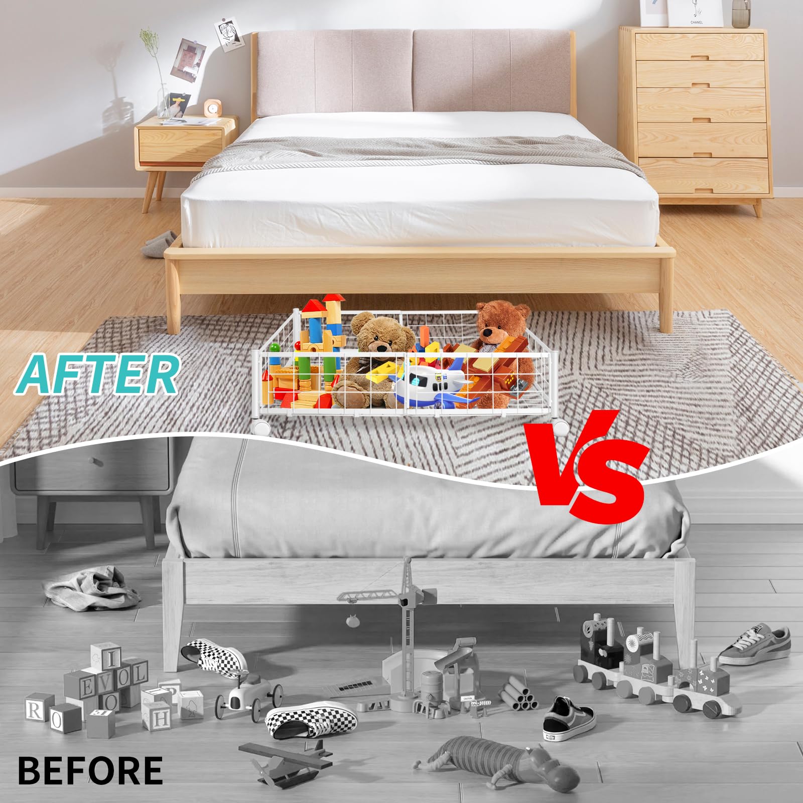 Under Bed Storage 4 Pack with Wheels, Under Bed Storage Containers Metal Foldable Space-Saving Under Bed Drawer Shoe Storage Bins Organizer on Wheels for Clothes Books