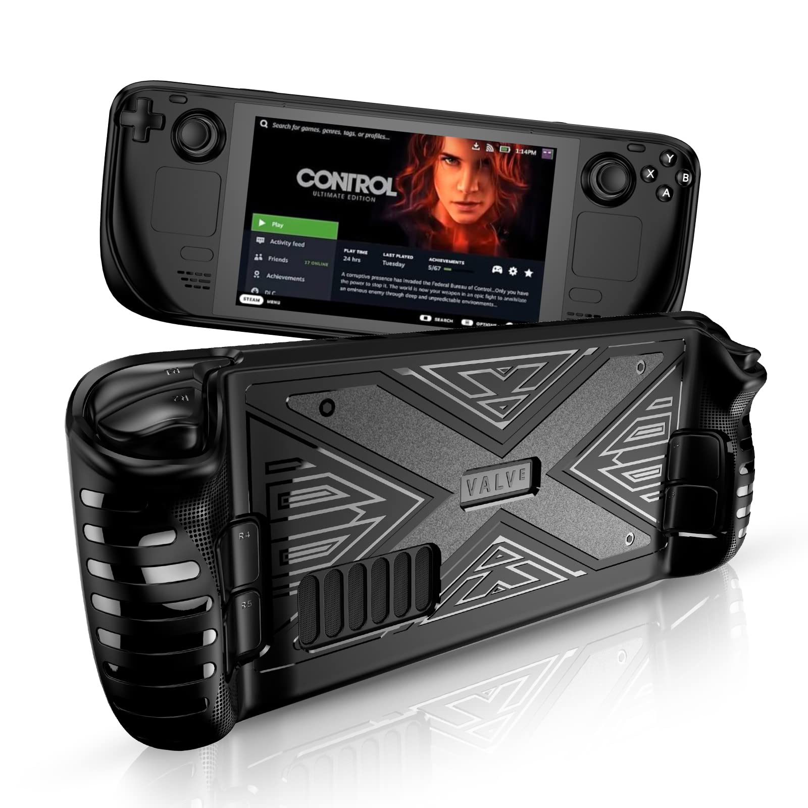 DLseego X Texture Steam Deck Protective Case Soft TPU Cover Shock-Absorption Anti-Scratch Shell Cool Durable Skin Ergonomics Non-Slip Grip - X Frosted Black