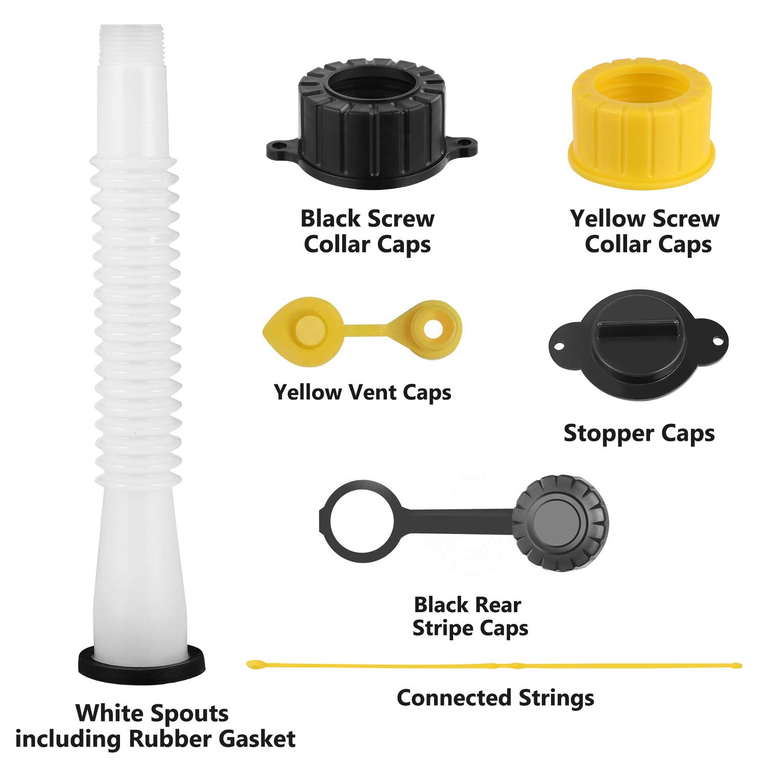 Gas Can Replacement Spout Kit, Flexible Pour Nozzle with Gasket, Stopper Caps, Collar Caps, Stripe Cap, Spout Kit for Water Jugs and Old Can (4-Pack)