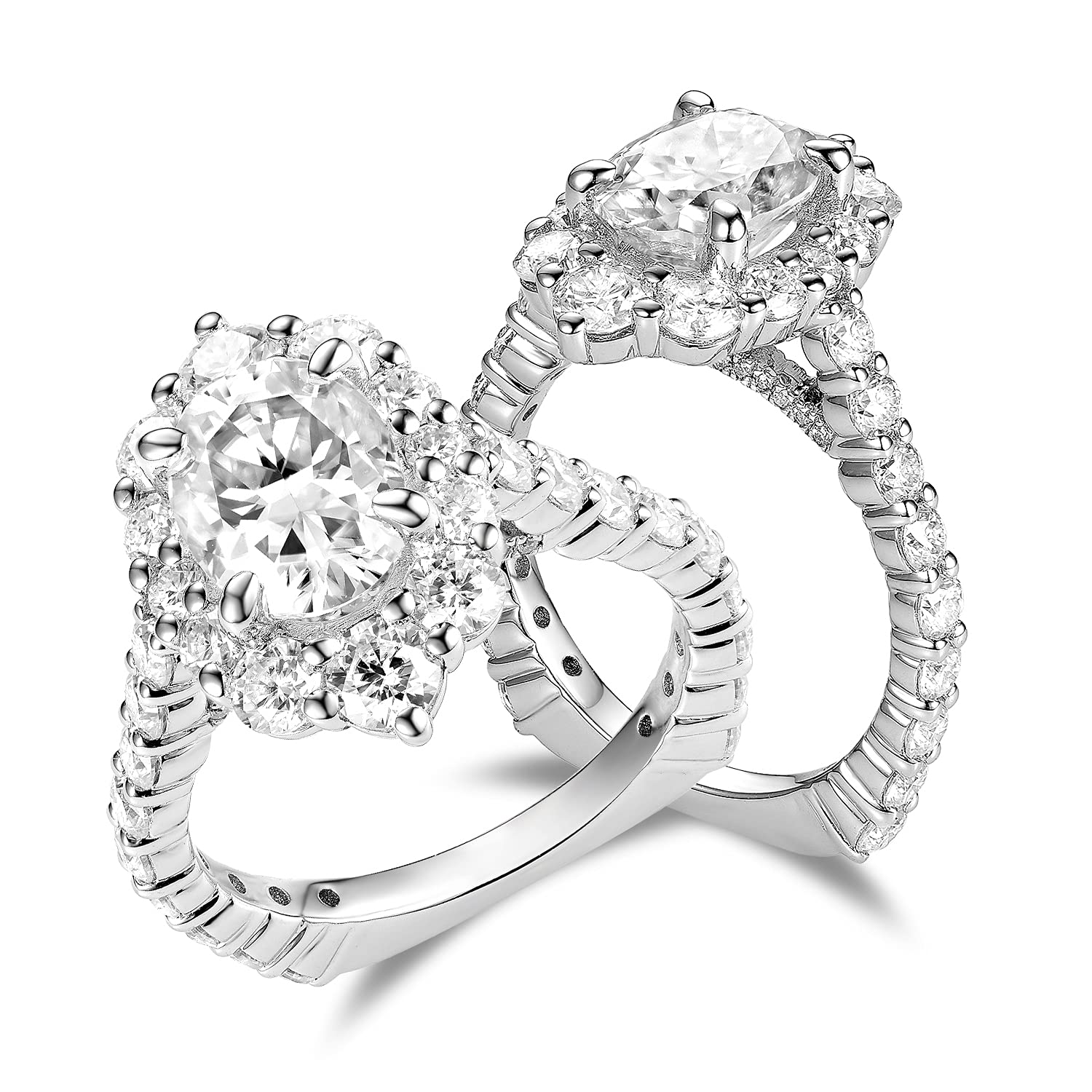 DovEggs Moissanite Engagement Rings for Women 4ctw 7X9mm Astro Oval GHI Color Cut Moissanite Solitaire Floral Euro Shank Halo Anniversary Wedding Ring 14K Gold QUALITY Sterling Silverļ¼5ļ¼