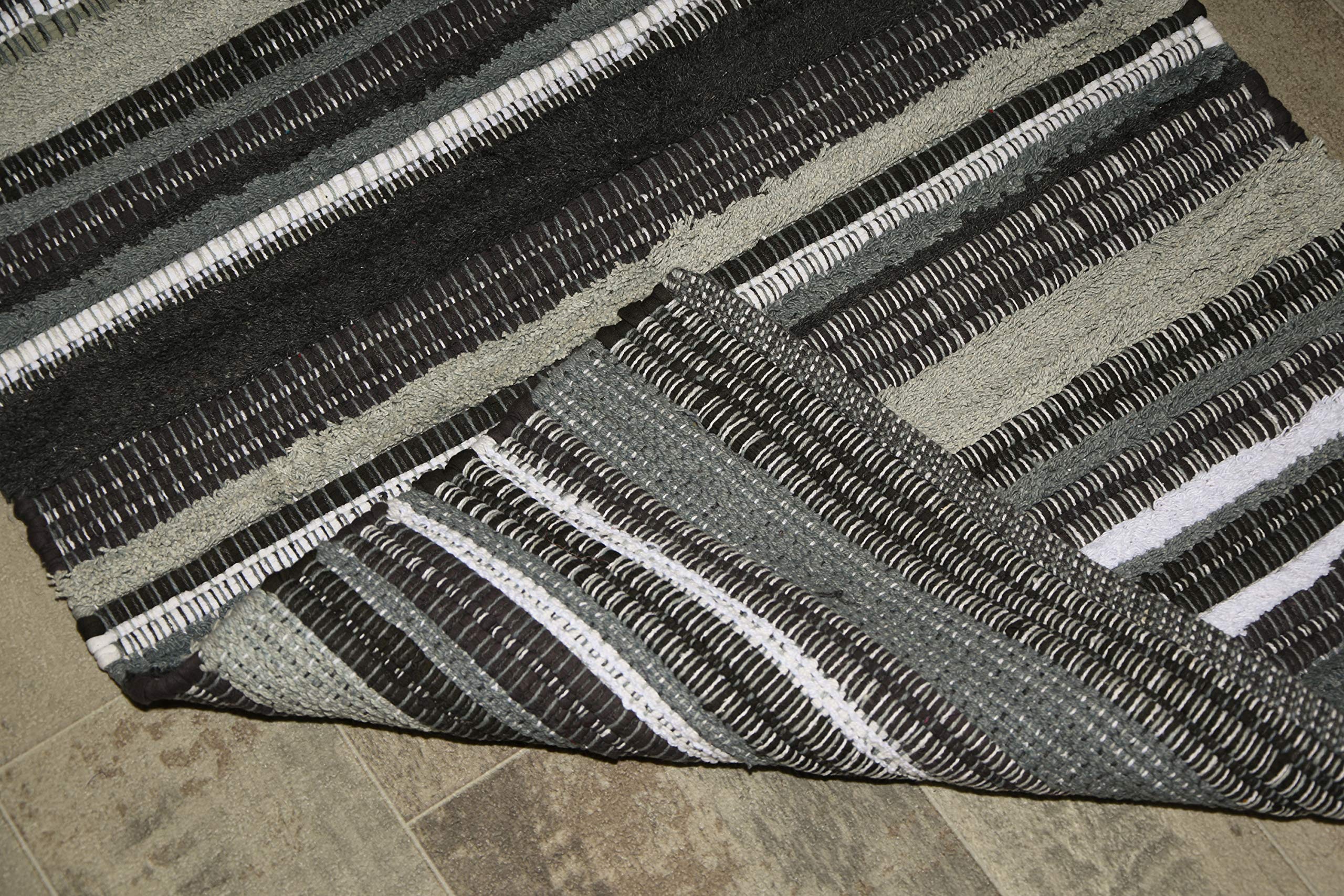 Grey Cotton Striped Door mat Rug Indoor - 2x3' Entrance Entryway Rug Non Slip Kitchen Bath Mat Home Décor, (24 x 36)
