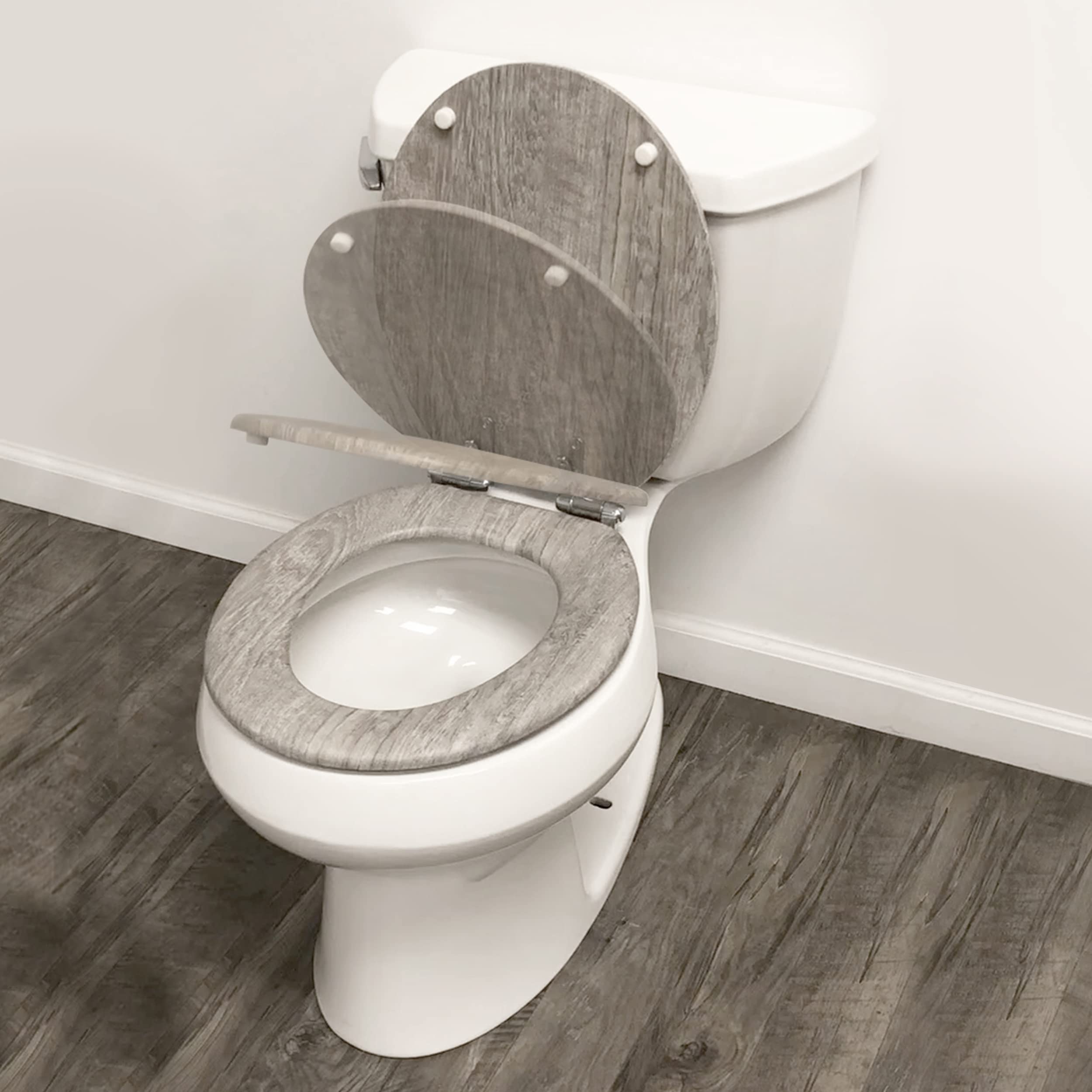 Ginsey Home+Solutions Distressed Grey Wood Round Toilet Seat 12015