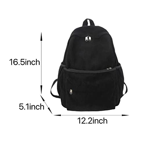 MININAI Preppy Corduroy Backpack Aesthetic Backpack 15.6 inch Laptop College Backpack Cute Book Bag Travel Rucksack Daypack (One Size,White)