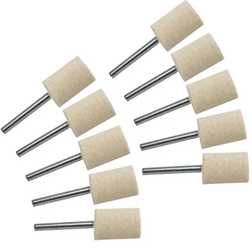NGe 15Pcs 1/2inch Wool Felt Polishing Bits Mandrel White Cylinder Rotary Tool Accessories Kit Fit Dremel - 1/8inch Shank (3x12mm cylinder)