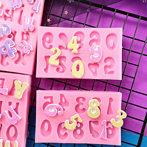 GELIFATLE Letters Molds and Numbers Molds, Silicone Fondant Mold Chocolate Molds, 0-9 Number and 26 Letters Silicone Molds for Baking Desserts and Cake Decoration (4 pack)