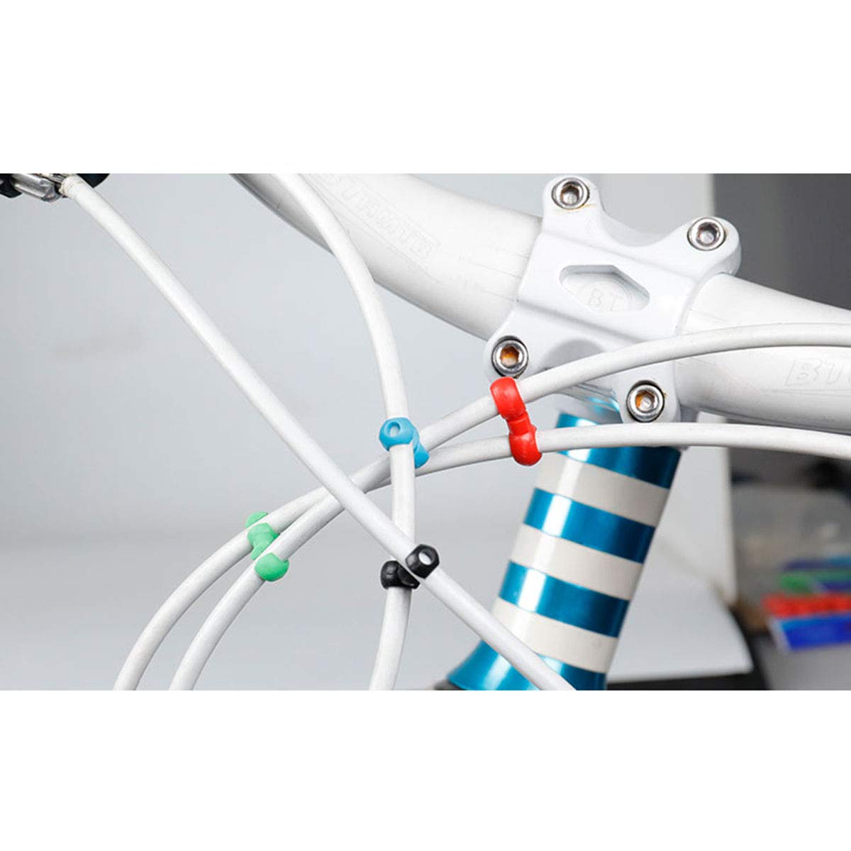 E-outstanding 12pcs Bike MTB Brake Gear Housing Fixing Holder Guide S Style Buckle Clips Blue Bicycle Cable Clips Rotating S-Hook Organizer