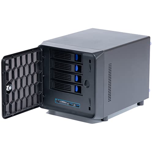 KCMconmey 4 + 1 Bay DIY NAS Case, 4 x 2.5″ / 3.5″ Tray + 1 x 2.5″ Internal Bay. MB ITX. PSU Flex. Front USB 3.0 8cm Chassis Fan Hot Swap Backplane. Network Attached Storage Private Cloud Enclosure.