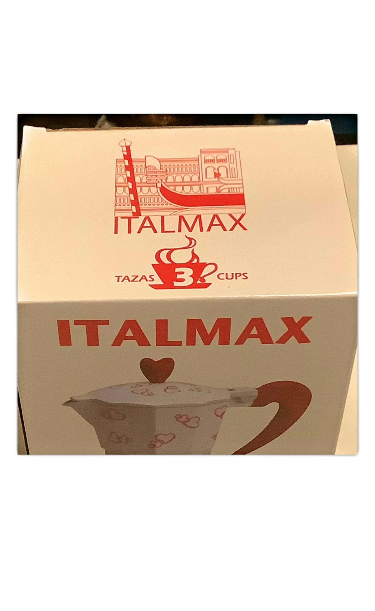 Italmax Heart Pattern Red and White Stove Top 6 Cup Espresso Coffee Maker