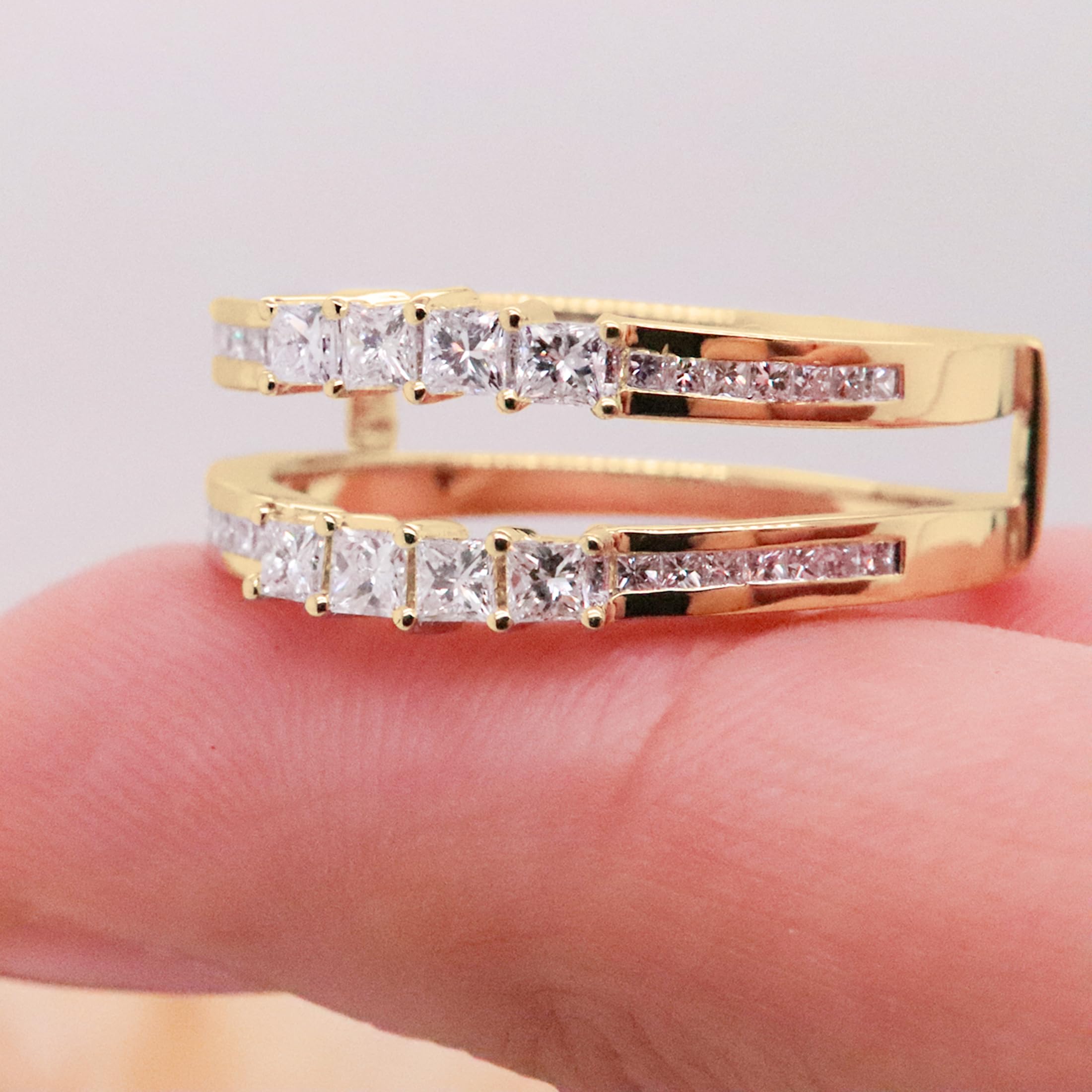 Dazzlingrock Collection Princess Diamond Double Guard Wedding Enhancer Ring for Women (0.91 ctw) in 14K Yellow Gold Size 6
