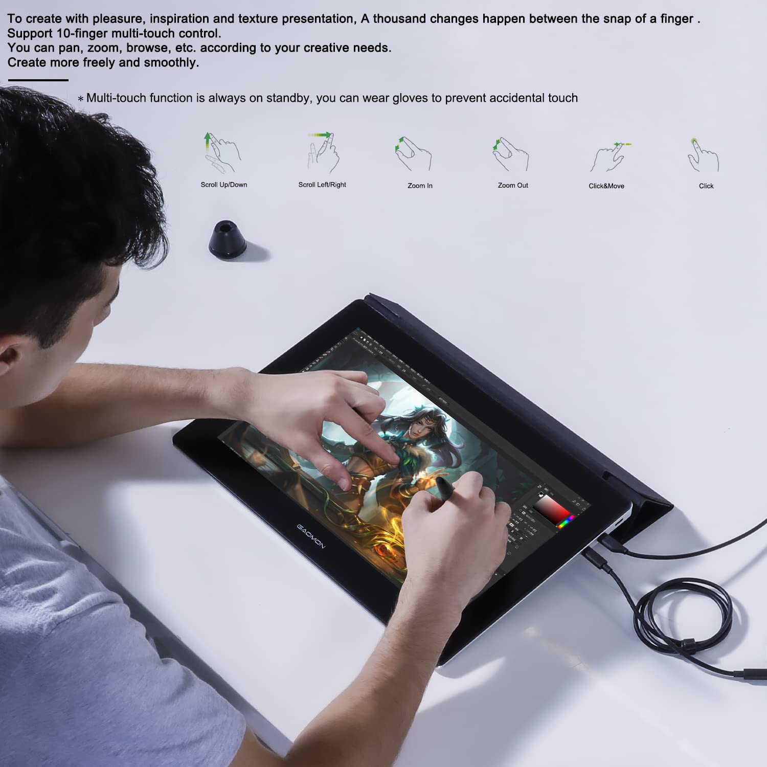 Drawing Tablet with Screen GAOMON PD1560 Drawing Monitor Art Tablet with Adjustable Stand, 10 Shortcut Keys, 15.6-inch Graphics Tablet for Mac, Windows PC