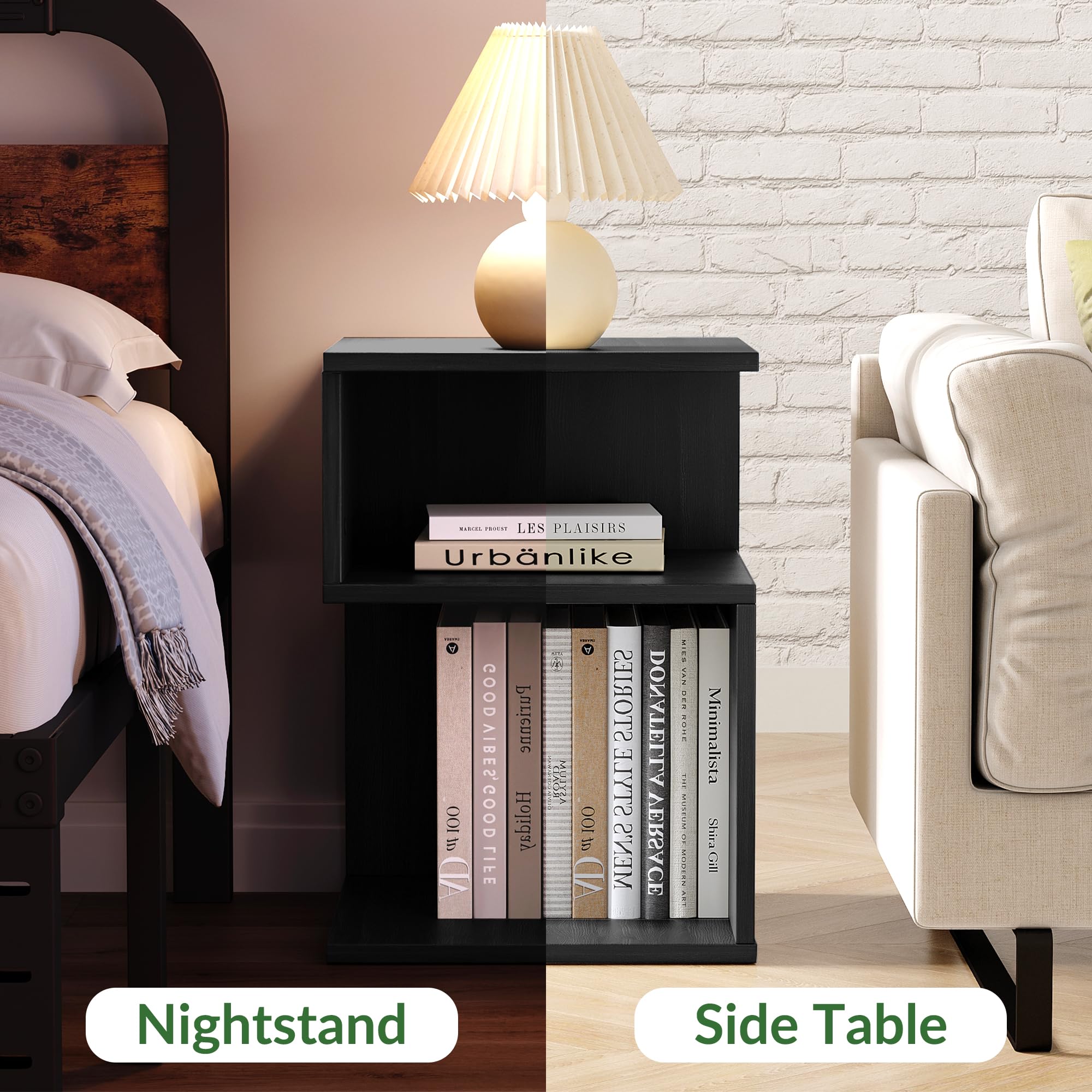 ODIKA Night Stand Set of 2 for Bedroom Beside Table with Storage Wood Nightstand Bed Side Table (Black Combo)