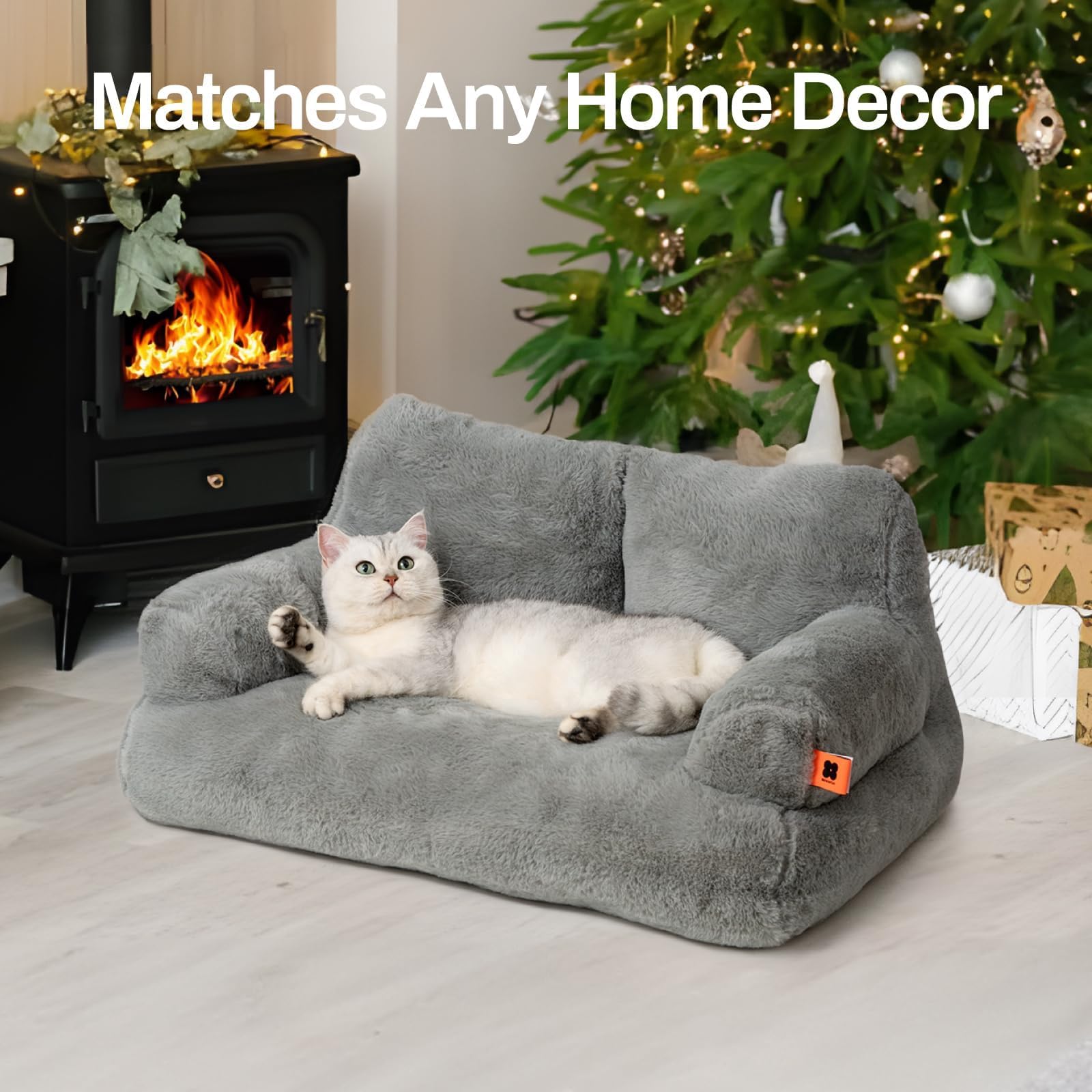 MEWOOFUN Cat Couch Bed for Indoor Cats, Washable Small Dog Beds for Medium Small Dogs & Cats up to 25 lbs, Fluffy Pet Beds with Non-Slip Bottom, 26×19×13 Inch (Grey)