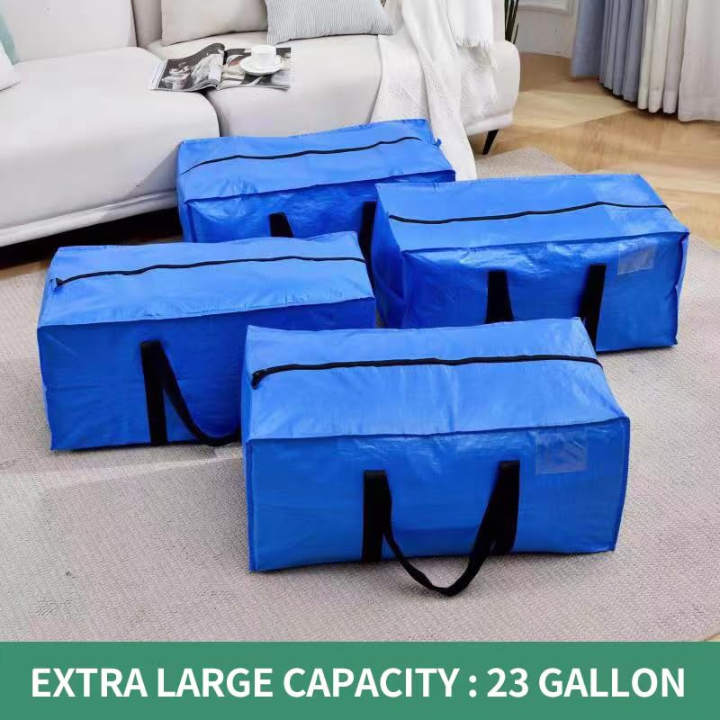 Moucas 7 Pack Heavy Duty Extra Large Moving Bags, Packing Bags for Moving, Blue Moving Totes W/Reinforced Handles & Zippers