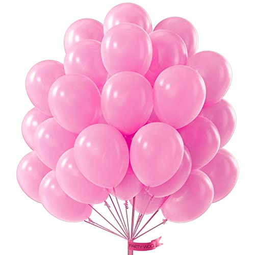 PartyWoo Pink Balloons, 50 pcs 12 Inch Pearl Pink Balloons, Pink Pearl Balloons for Balloon Garland or Balloon Arch as Party Decorations, Birthday Decorations, Girl Baby Shower Decorations, Pink-M58