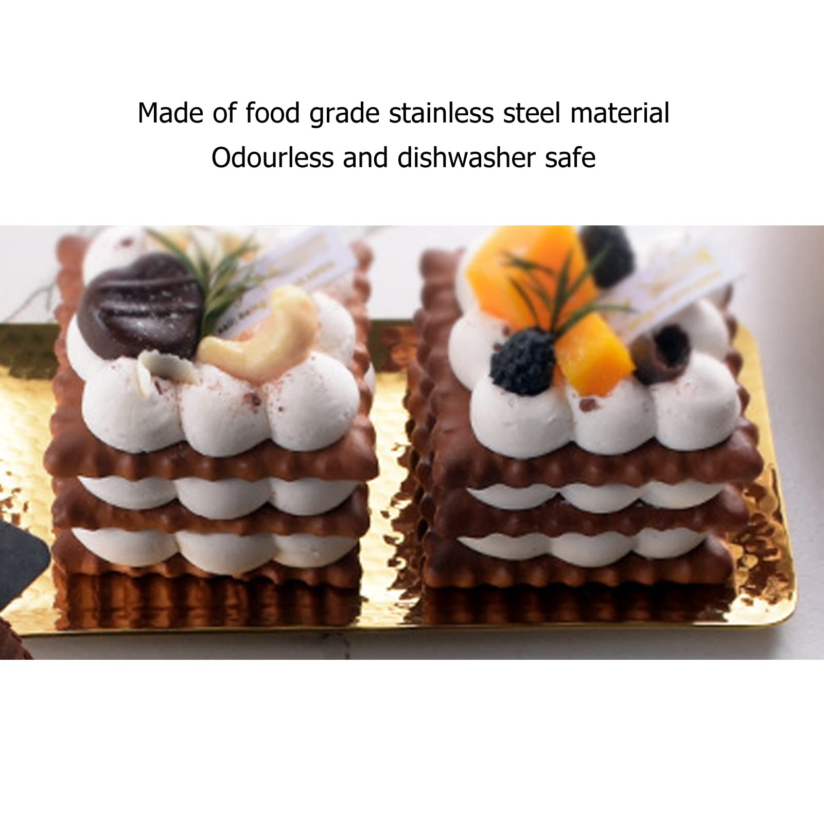 Fdit 25x11cm Towel Hammering Trays,Stainless Steel Multipurpose Dishwasher Safe Dessert Tray That Suitable for Family Restaurant Use (Gold)