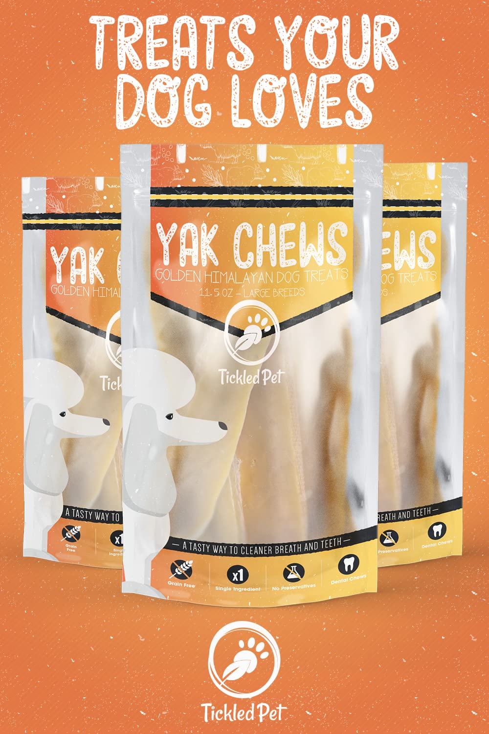 TickledPet Golden Himalayan Yak Dog Chews - 100% Natural (Medium)