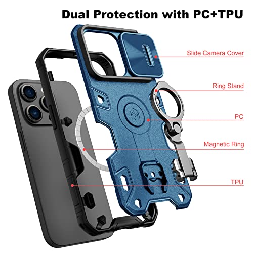 Nillkin Case for iPhone 14 Pro Max Case with Stand, Slide Camera Cover, Military Grade Shockproof Portective Case Compatible with MagSafe Wireless Charger&Magnetic Car Mount Holder,Blue