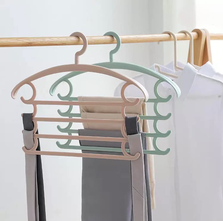 Pants Hanger 3Pk Space Saving Multi Functional Clothes Hanger 4 Layer Closet Organizer for Trousers Scarves⦠(Green)
