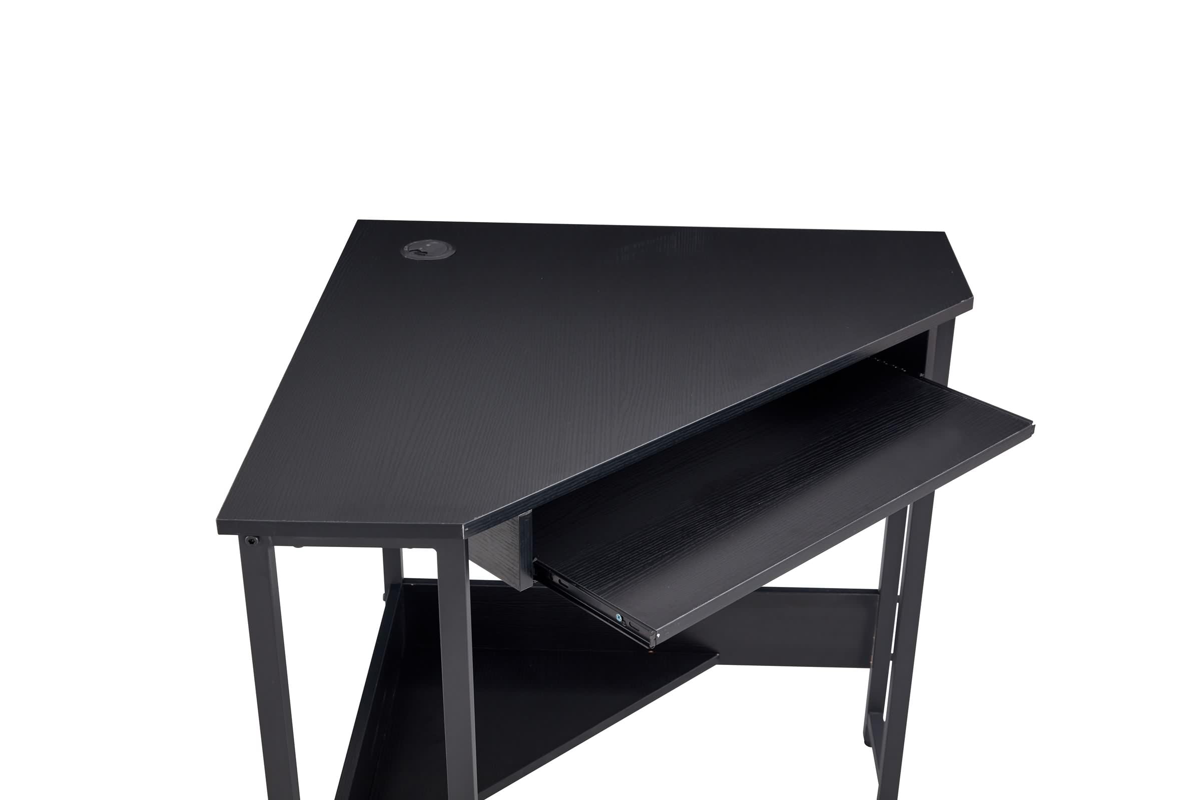 Daesar Triangle Computer Desk, Corner Desk with Smooth Keyboard Tray, Storage Shelves, Compact Home Office, Small Desk with Sturdy Steel Frame for Small Space, 28.34" L 24" W 30.11" H