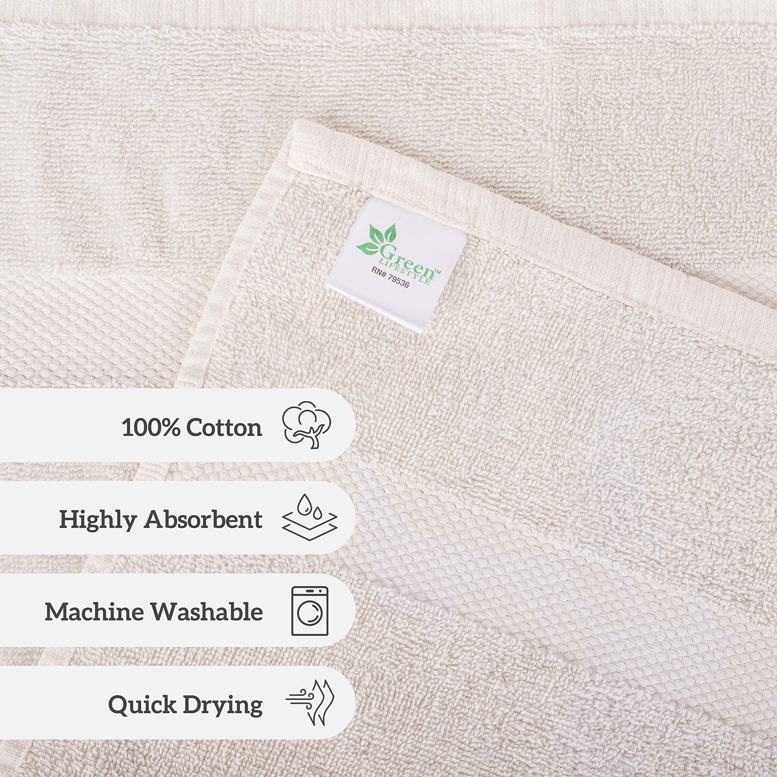 GREEN LIFESTYLE Soft Cotton Towels for Pool, Spa, and Gym Lightweight and Highly Absorbent Quick Drying Towels (24" x 48", White)