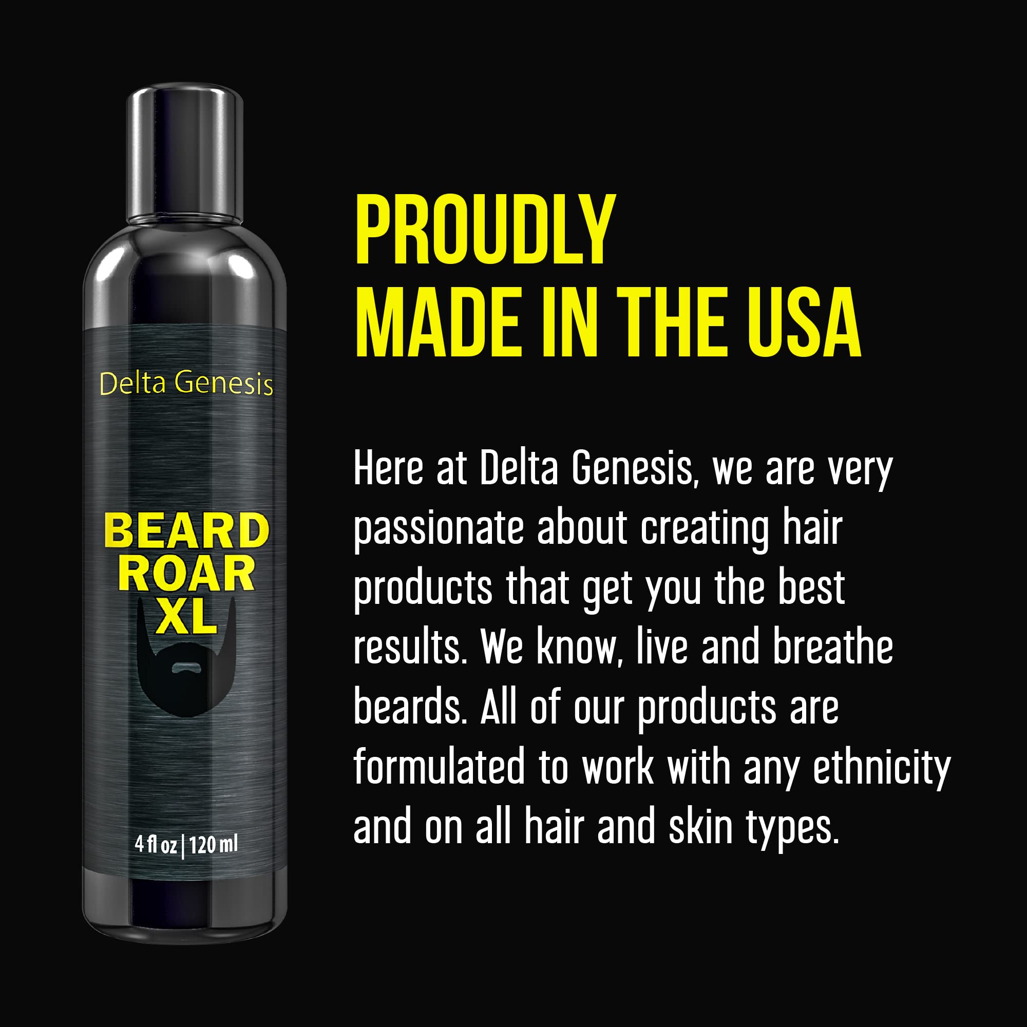 Delta Genesis Beard Roar XL (4 fl oz / 120 ml) | Growth Stimulating Beard Shampoo | Essential Facial Hair Product for Men | Softens and Moisturizes Mustache | With Coconut, Avocado, and Argan Oils