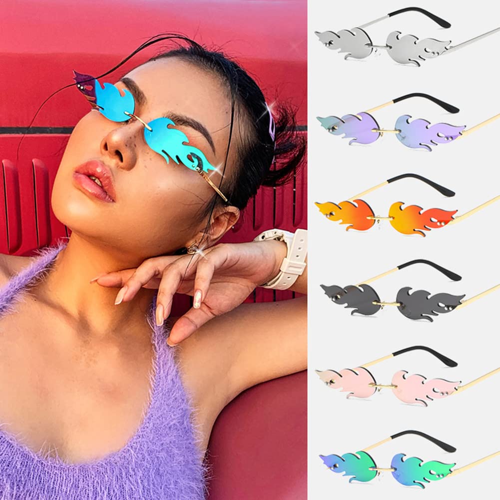 ENTHYI Polygon Flame Sunglasses for Women Frameless Party Colorful Punk Eyewear Cosplay Glasses Men