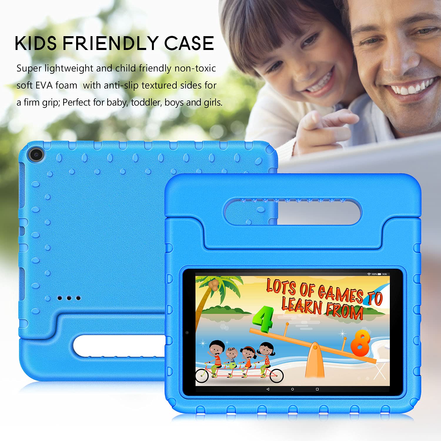 Kid Case for Fire HD 10 or HD 10 Plus 11th Gen 2021, Light-Weight EVA Soft Foam Durable Rugged Shockproof Kid-Proof Multi-Purpose Handle Kickstand Cover for Children - Blue