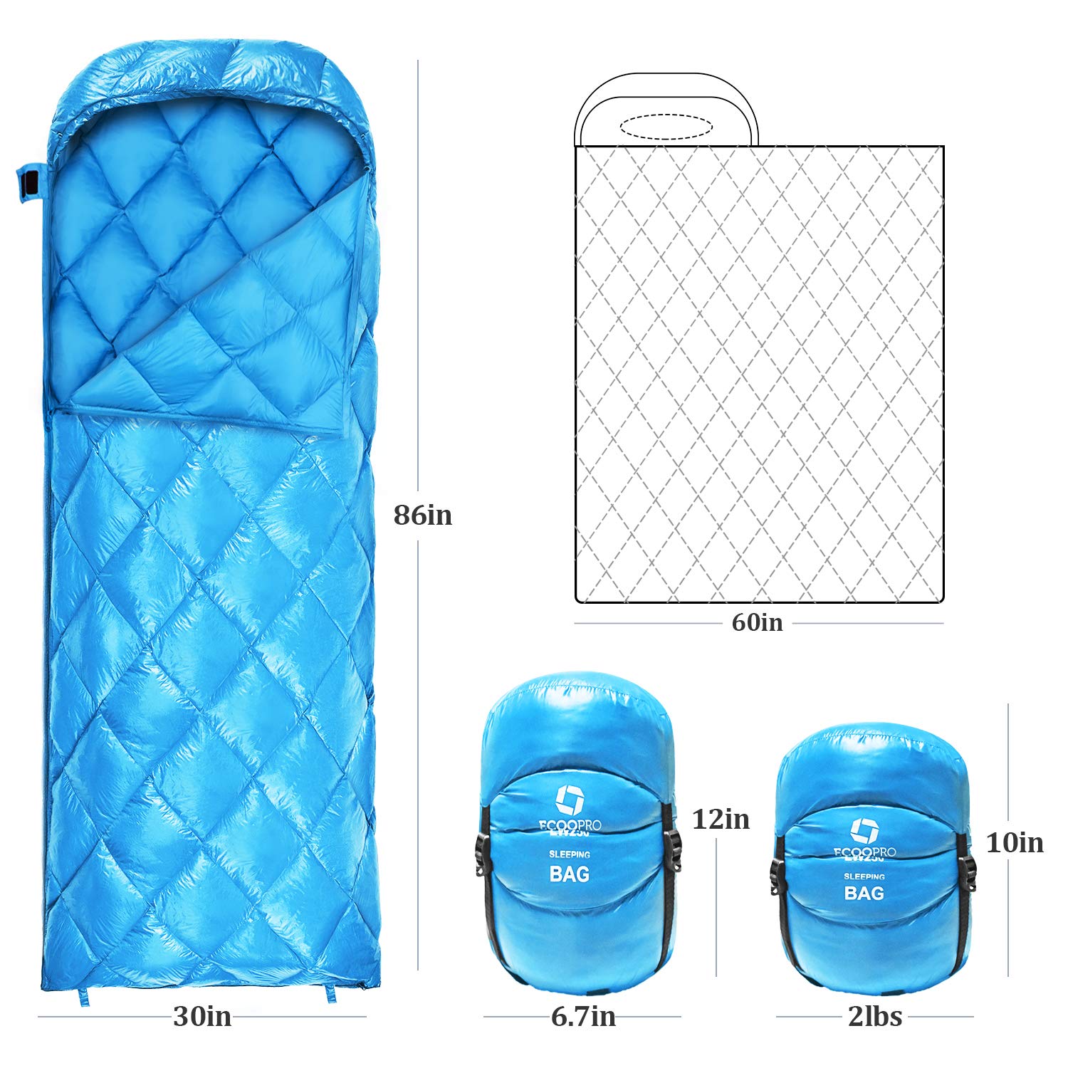 ECOOPRO Down Sleeping Bag, 32 Degree F 800 Fill Power Cold Weather Ultralight Compact Portable Waterproof Camping Sleeping Bag with Compression Sack for Adults, Teen, Kids