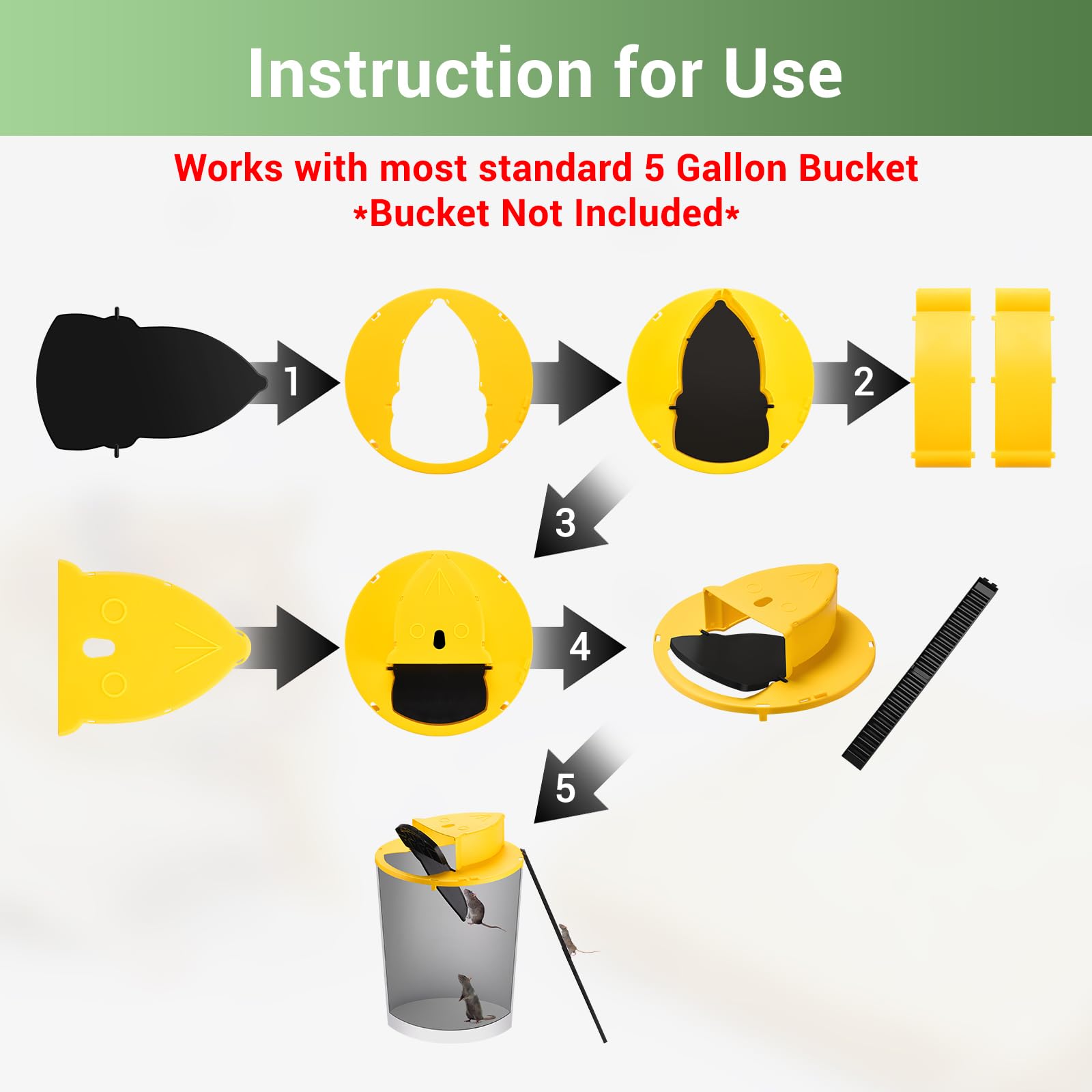 Mouse Trap Bucket Lid, Humane Non-Killer Mole Rat Traps,5 Gallon Bucket Compatible Auto Reset Mouse Trap, 2 Pack Reusable Mouse Trap Catch and Release for Indoor & Outdoor