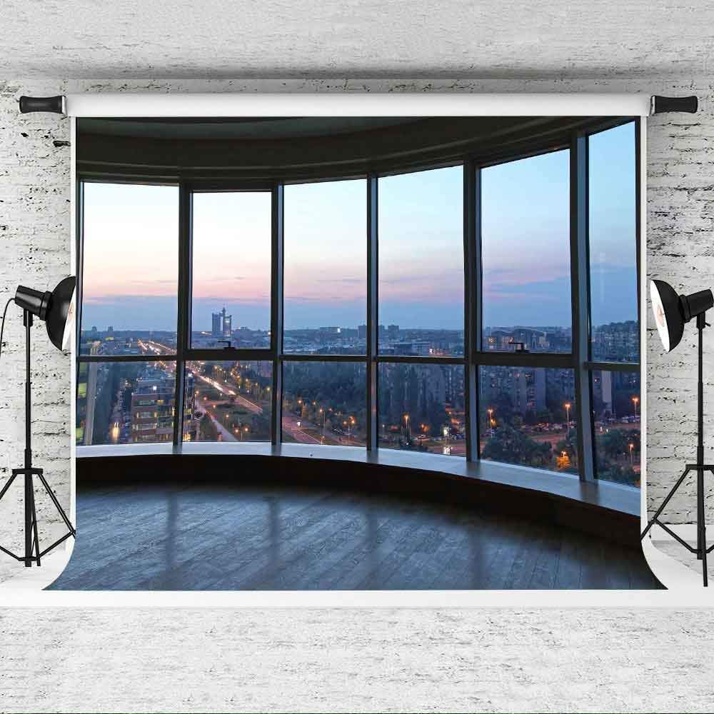 EOA 7(W) x5(H) FT Window City View Business Backdrop Office Wooden Floor Background Portrait Meeting Urban Backdrop Banner Studio Props