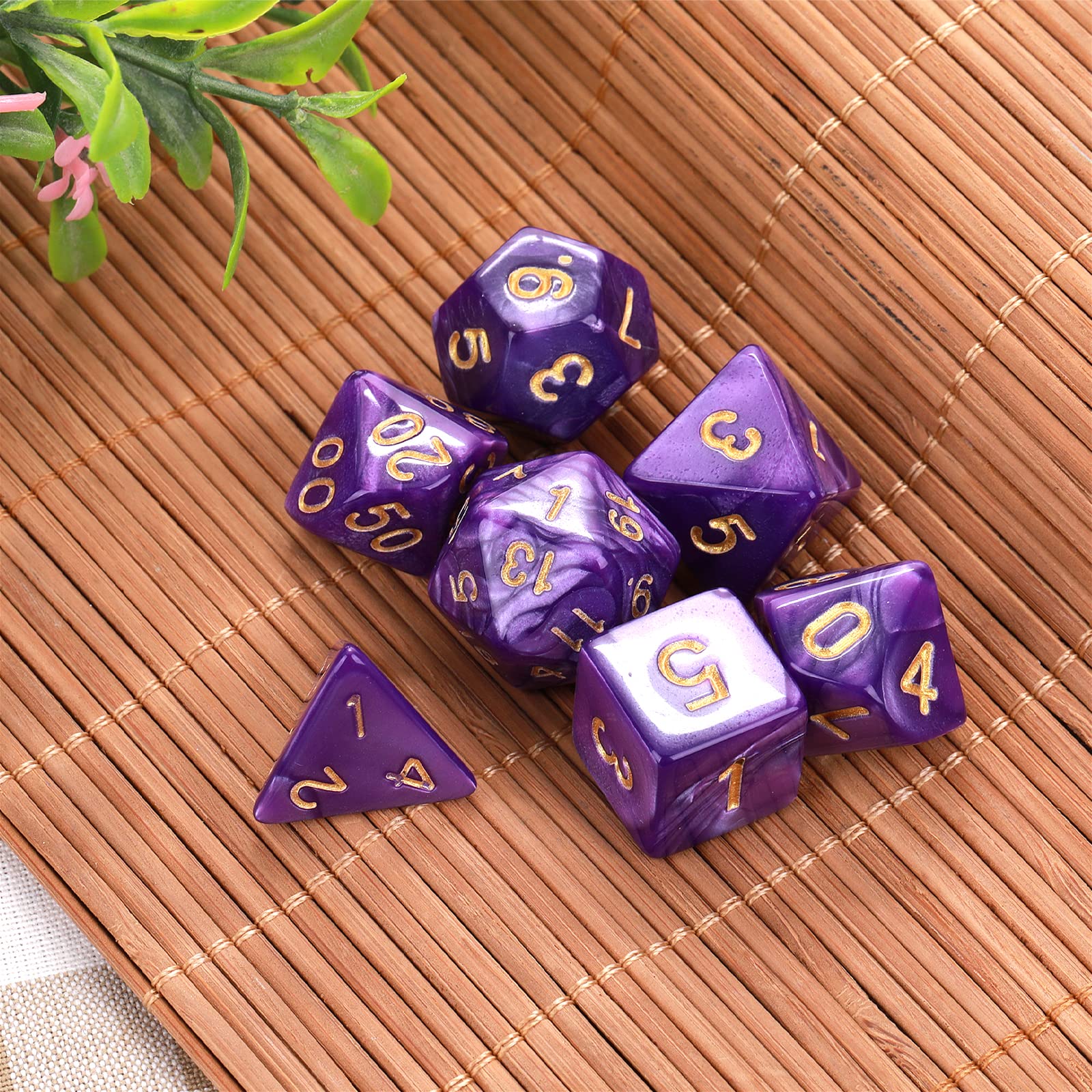 DND Dice Set for Dungeon and Dragons, 7 Pieces Purple Nebula Polyhedral Dice RPG Role Playing Table Games D&D D20 D12 D10 D8 D6 D4