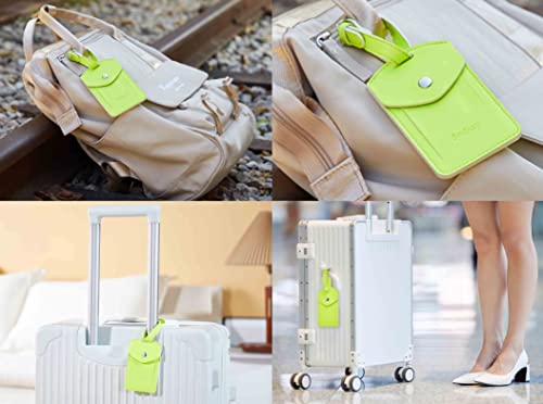 Sodsay Leather 2 Luggage Tag Baggage Bag Travel Tags with Privacy Flap (Neon Yellow)
