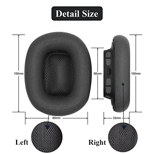Replacement Ear Pads for AirPods Max Headphone Breathable Mesh Fabric Earpads Covers Easy to Install with Magnet Ear Pads Earmuff Repair Part(Dark Grey)